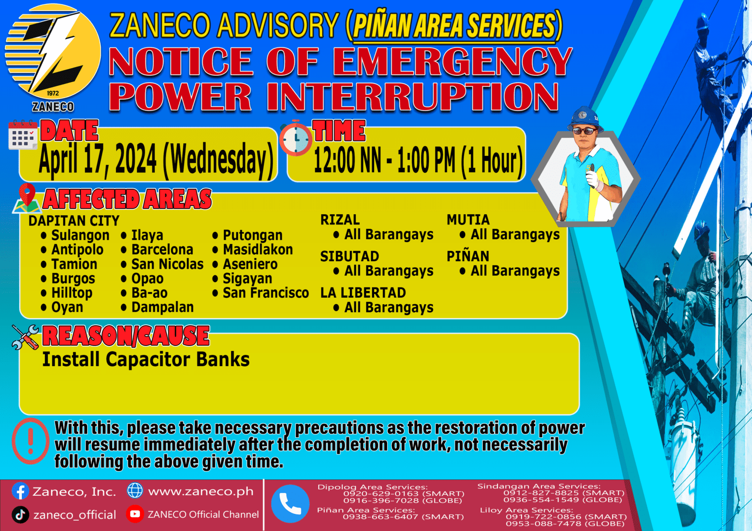 Power Interruption Update PAS – April 17, 2024 – ZANECO