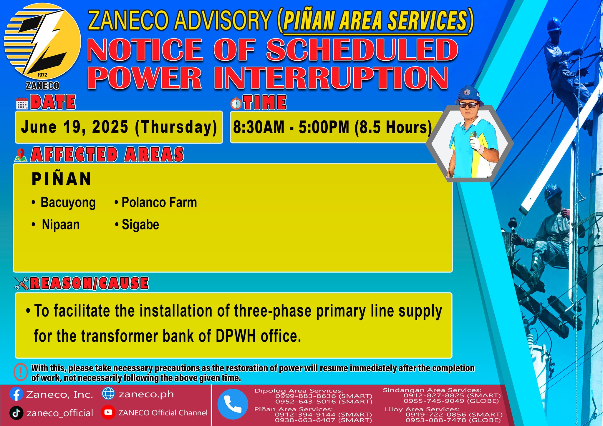 Notice of Scheduled Power Interruption PAS – June 19, 2025 – ZANECO