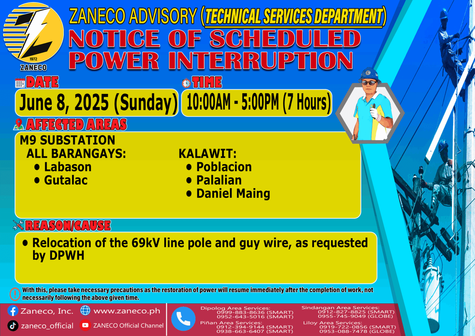 Notice of Scheduled Power Interruption TSD – June 8, 2025 – ZANECO