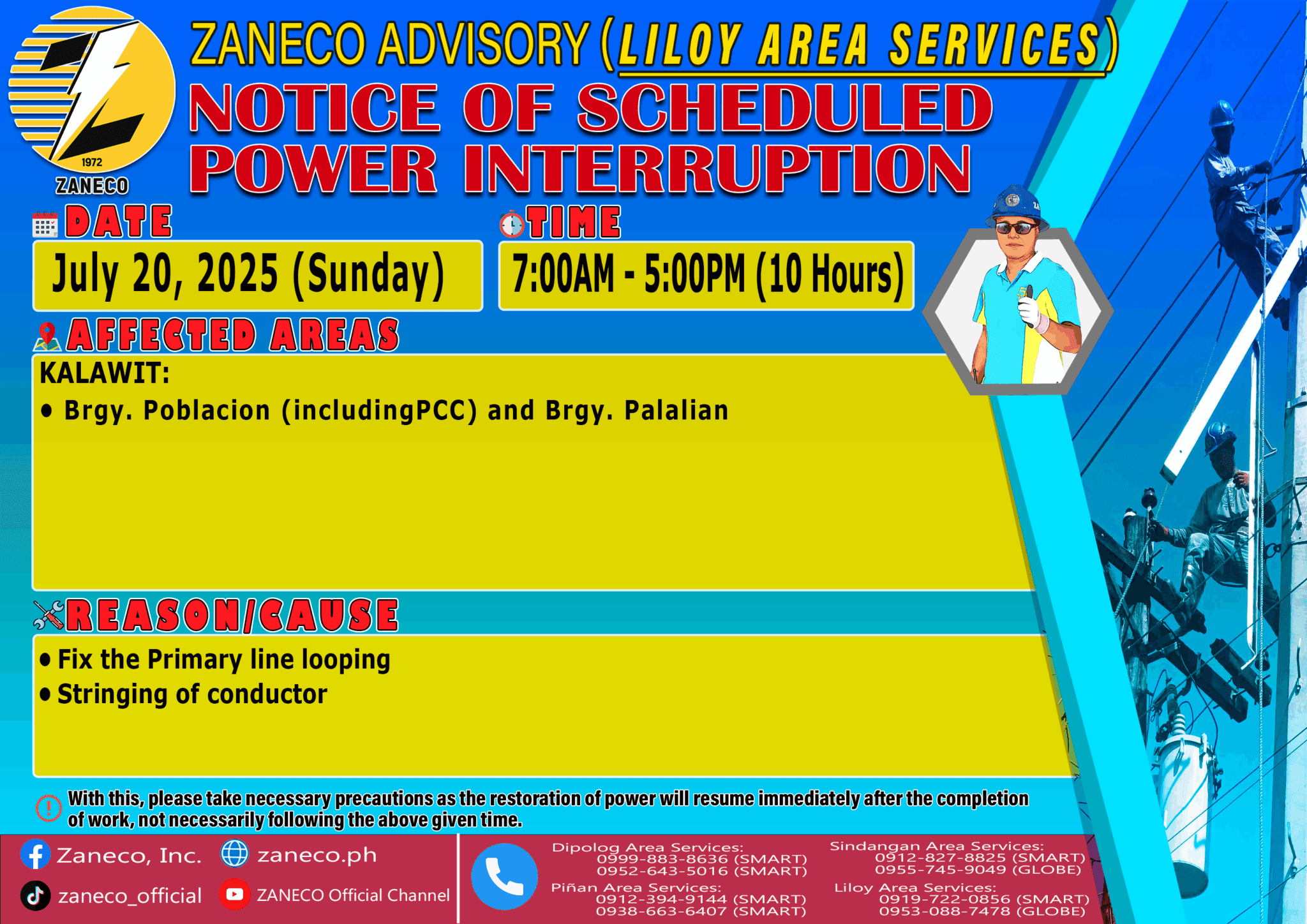 Notice of Scheduled Power Interruption LAS – July 20, 2025 – ZANECO