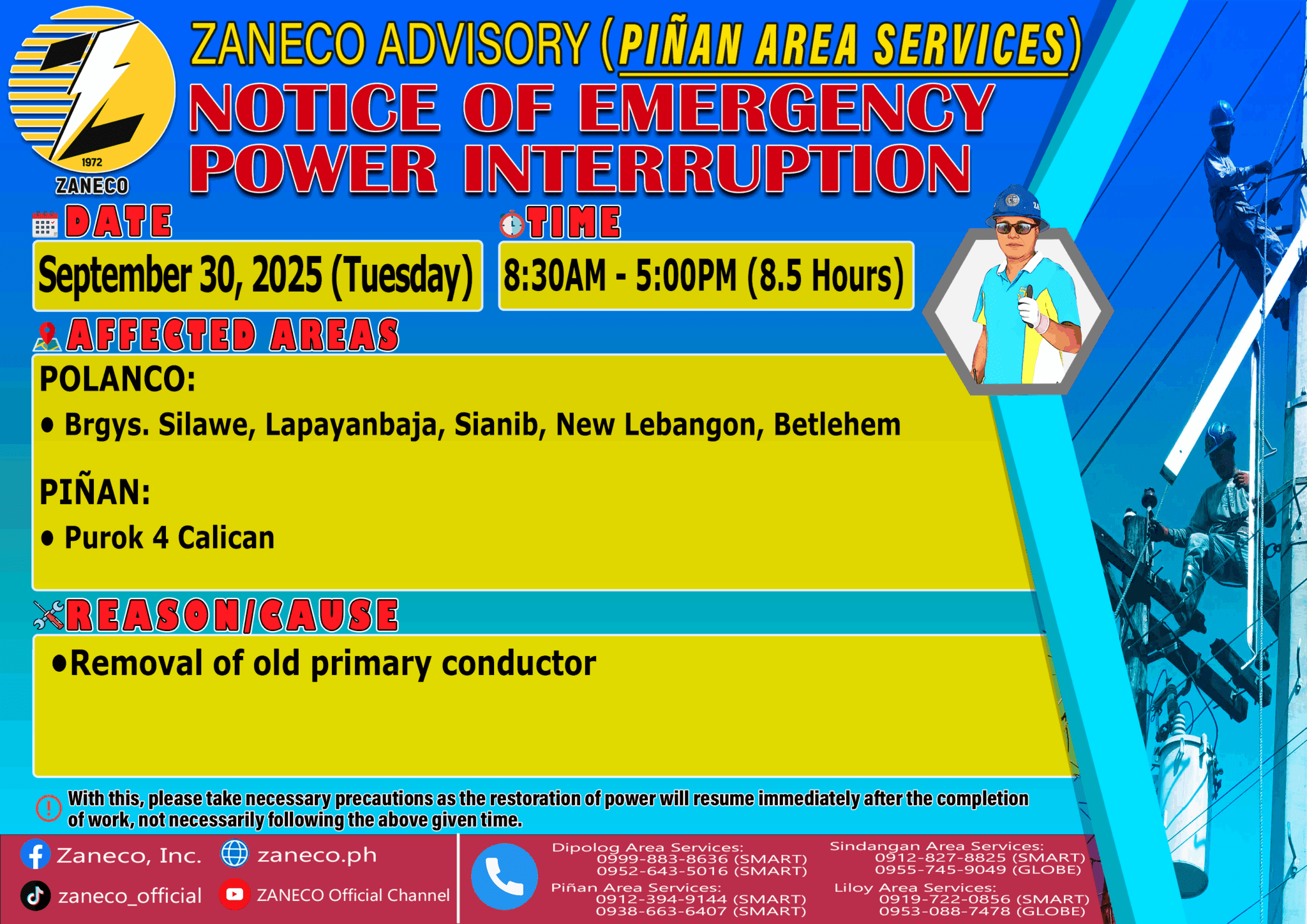 Notice of Emergency Power Interruption PAS – September 30,2025. – ZANECO