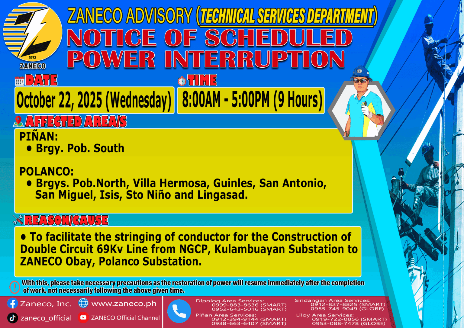 Notice of Scheduled Power Interruption TSD – October 22 & 23, 2025 – ZANECO
