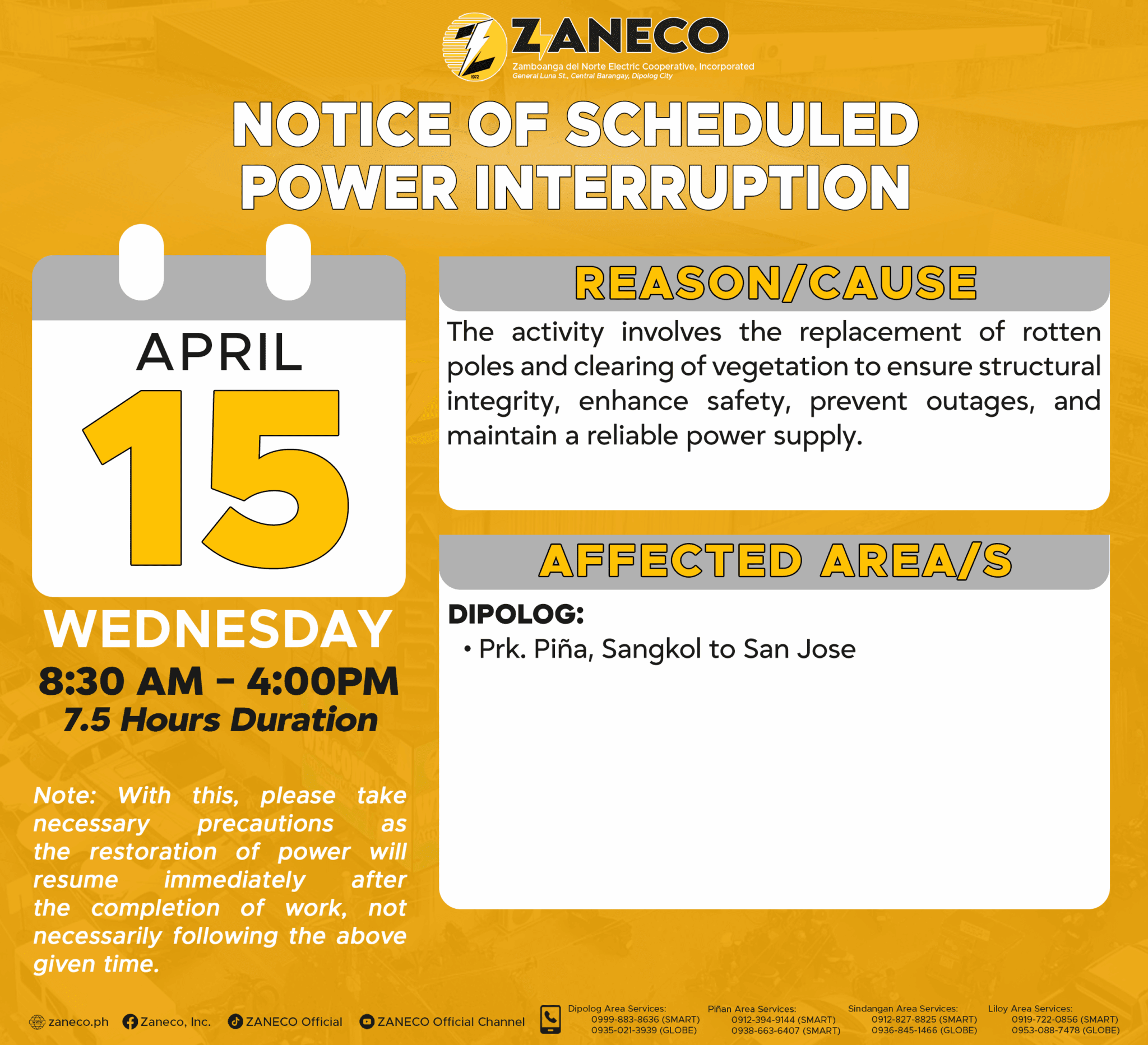 Notice of Scheduled Power Interruption DAS – April 11,14 & 15, 2026 ...